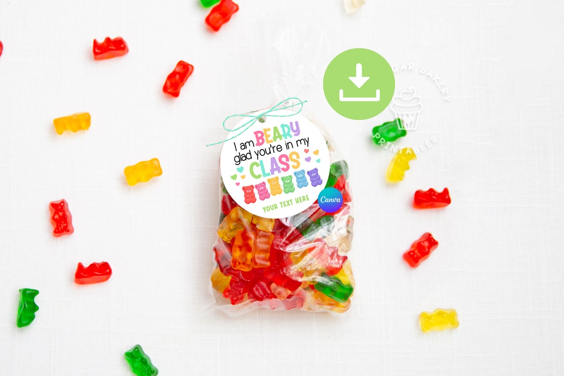 Printable Gummy Bear Tag, BEARY Glad You're in My CLASS Gummy Bear Tag ...