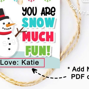 Snowman Treat Tag, You Are SNOW MUCH Fun, Snowman Cookie Tag, Classroom ...