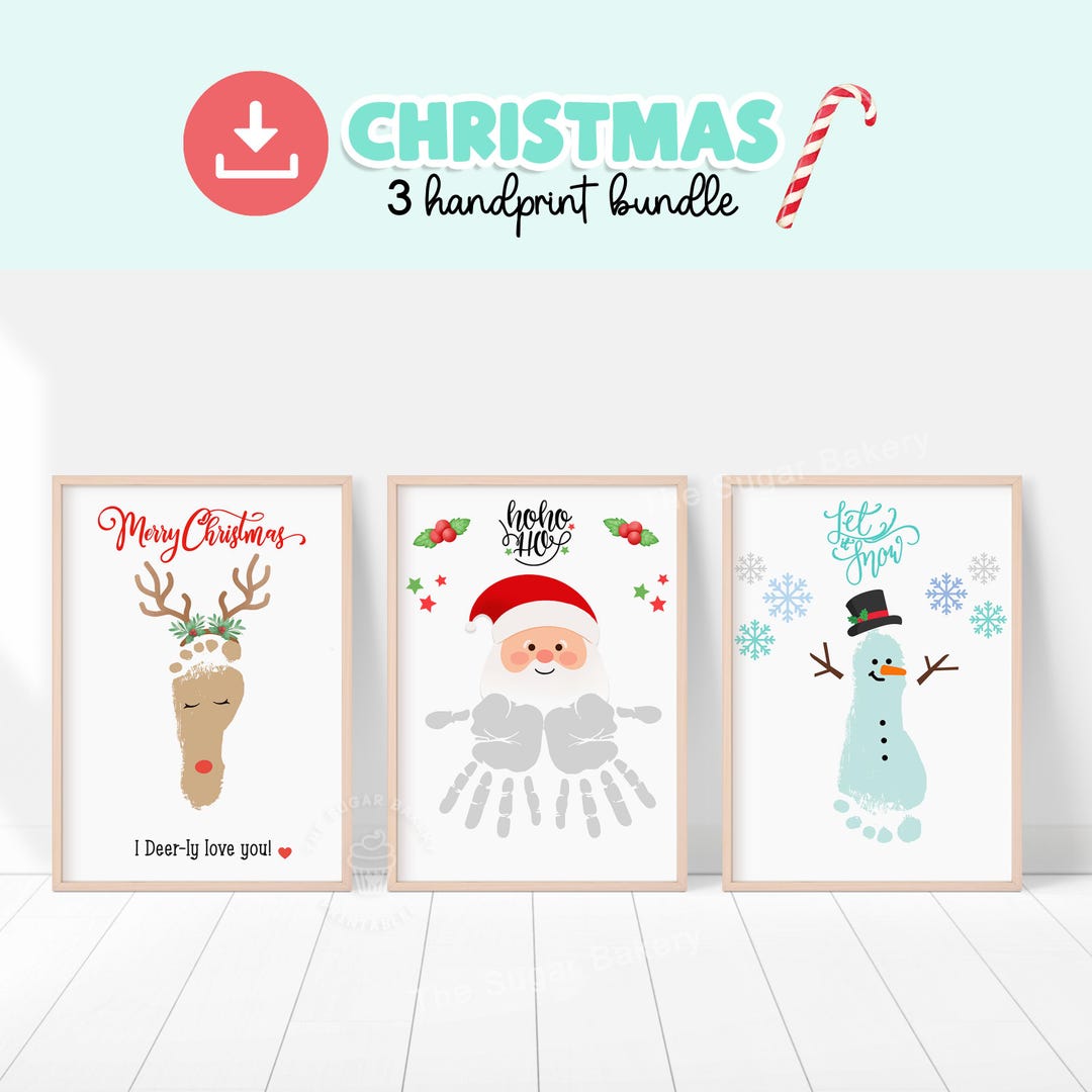 Christmas Handprint Art Printable Reindeer Craft Santa Snowman ...