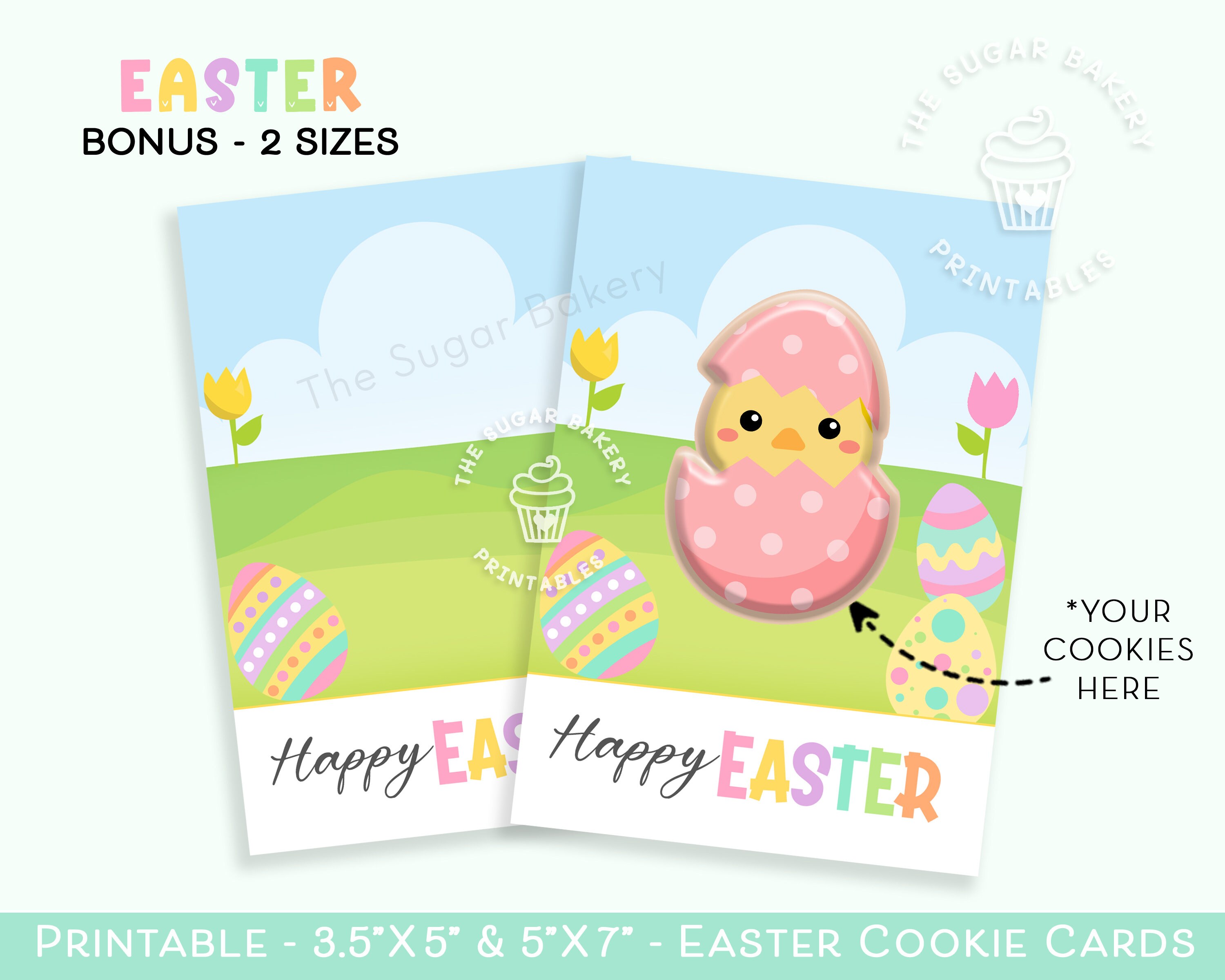Happy Easter Bunny Chick COOKIE CARD, Bunnies & Chicks Printable 3.5"x5 ...