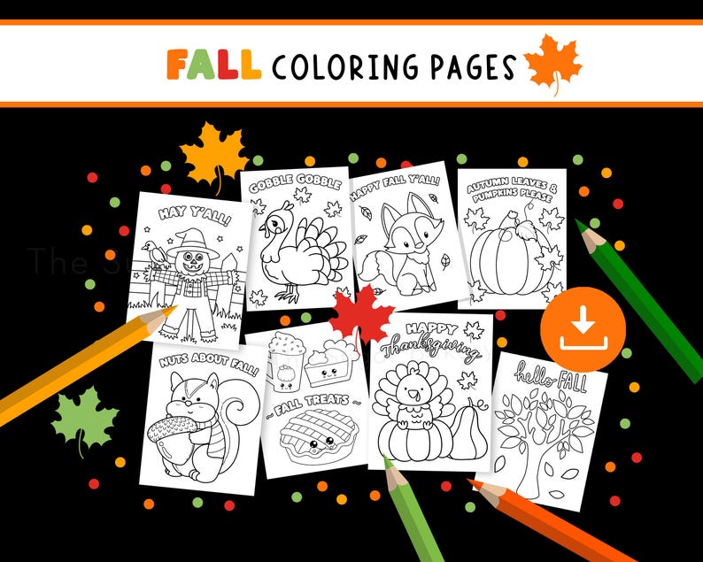 Fall Coloring Pages, PRINTABLE Autumn Coloring Pages for Kids Bundle ...
