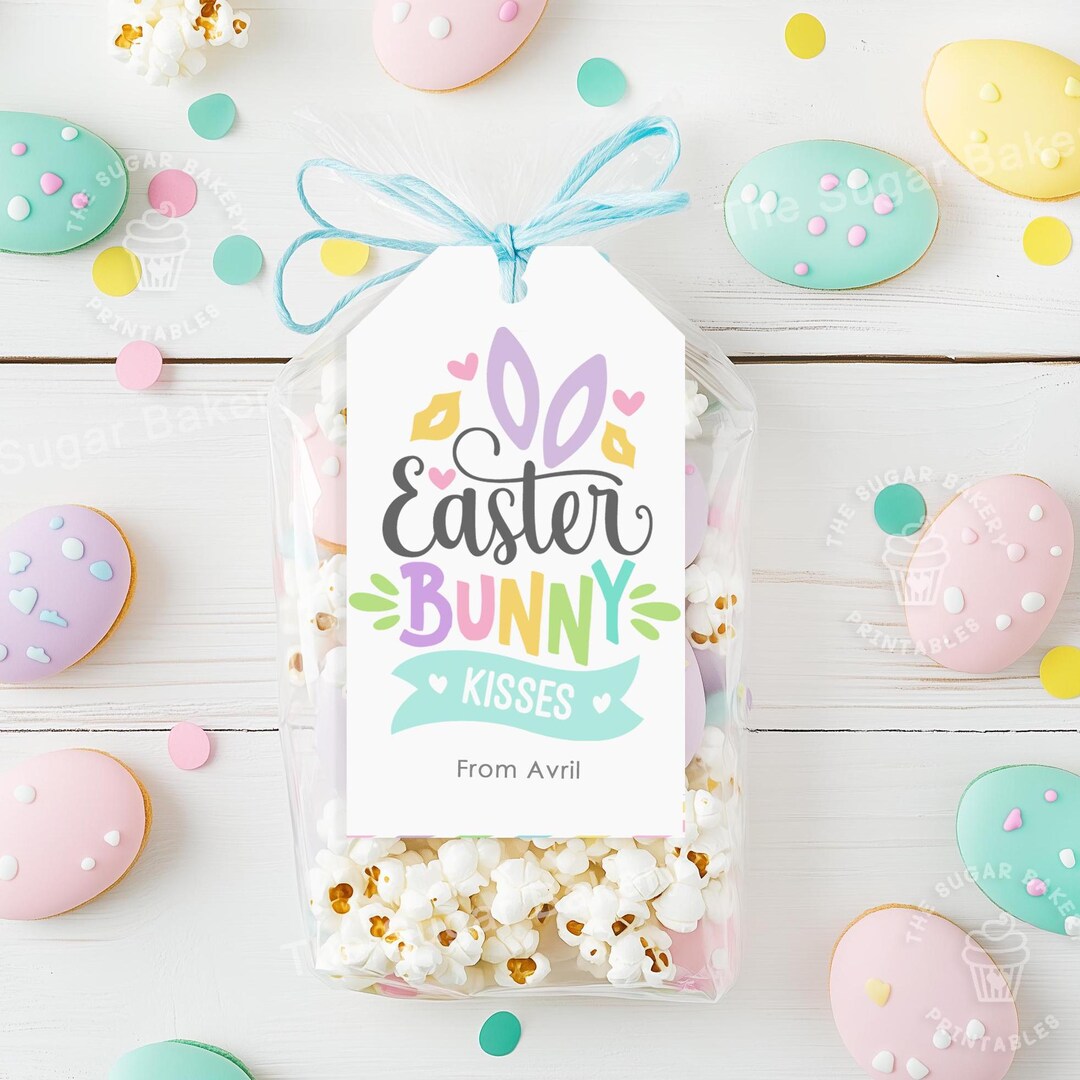 Easter Tag Printable, Bunny Kisses Gift Tag, Easter Basket Tag ...