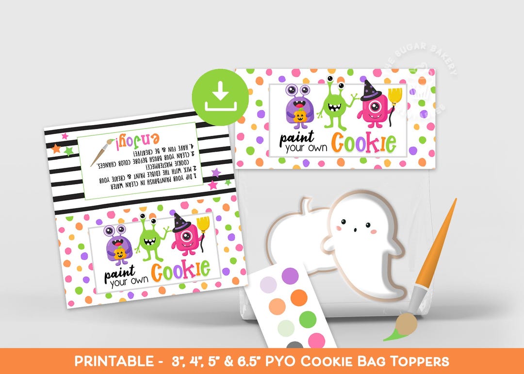 PYO Halloween Cookie Bag Topper, PYO Monster Cookie Bag Topper, Paint ...