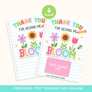 Teacher Appreciation Gift Card Holder Thank You for Helping Me BLOOM ...