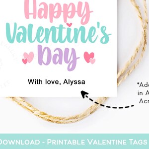 Printable Happy Valentines Day Gift Tag, Blue Pink Purple Valentines ...