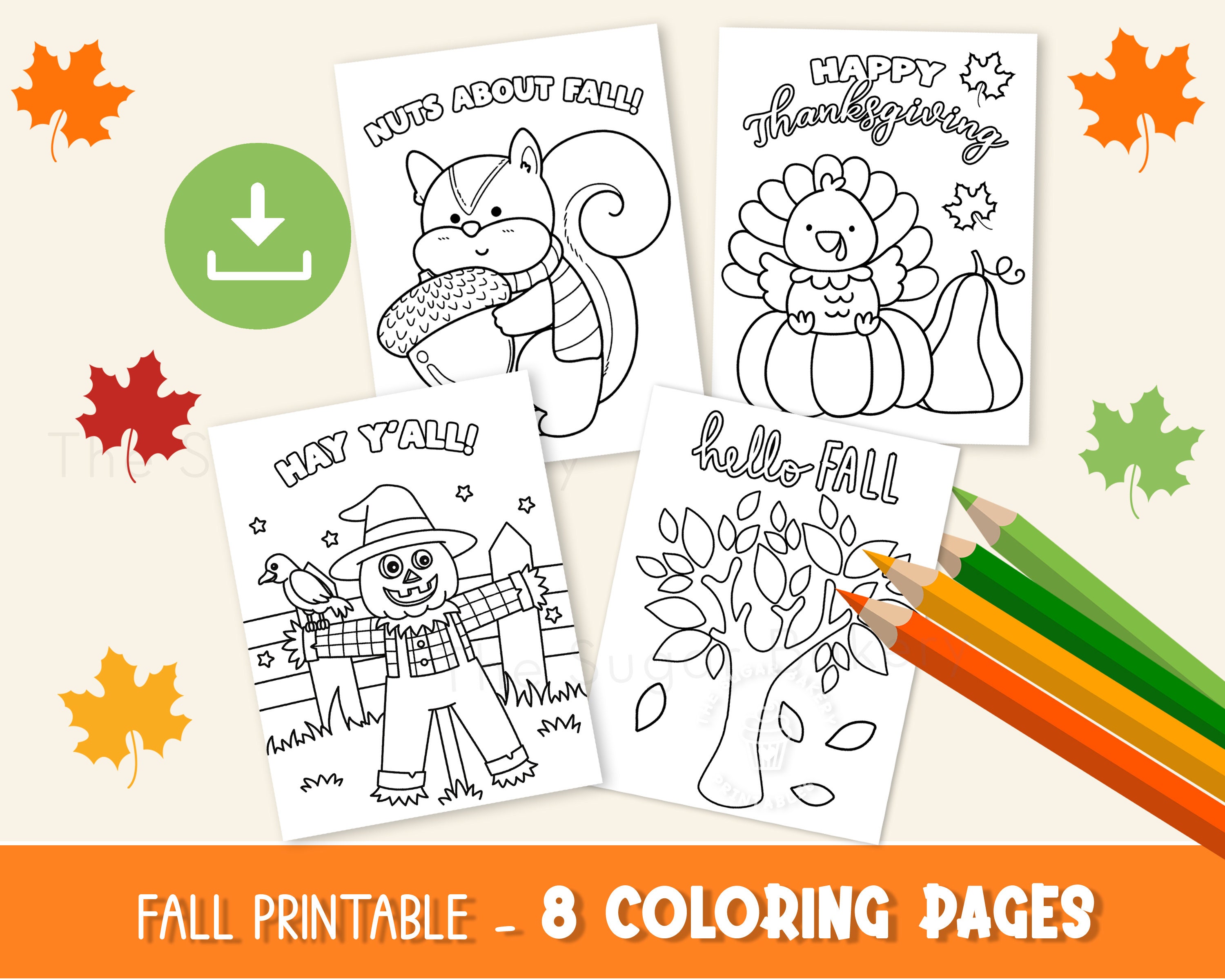 Fall Coloring Pages, PRINTABLE Autumn Coloring Pages for Kids Bundle ...