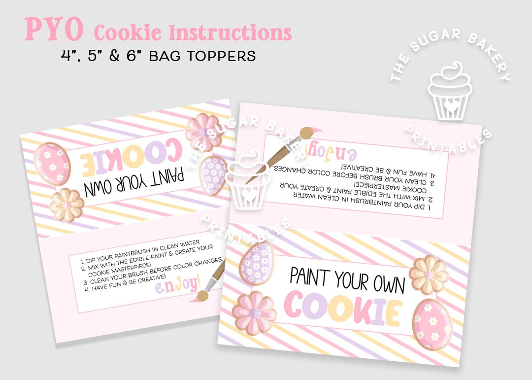 PYO Easter Cookie Bag Topper, Paint Your Own Cookie Kit Instructions, 4 ...