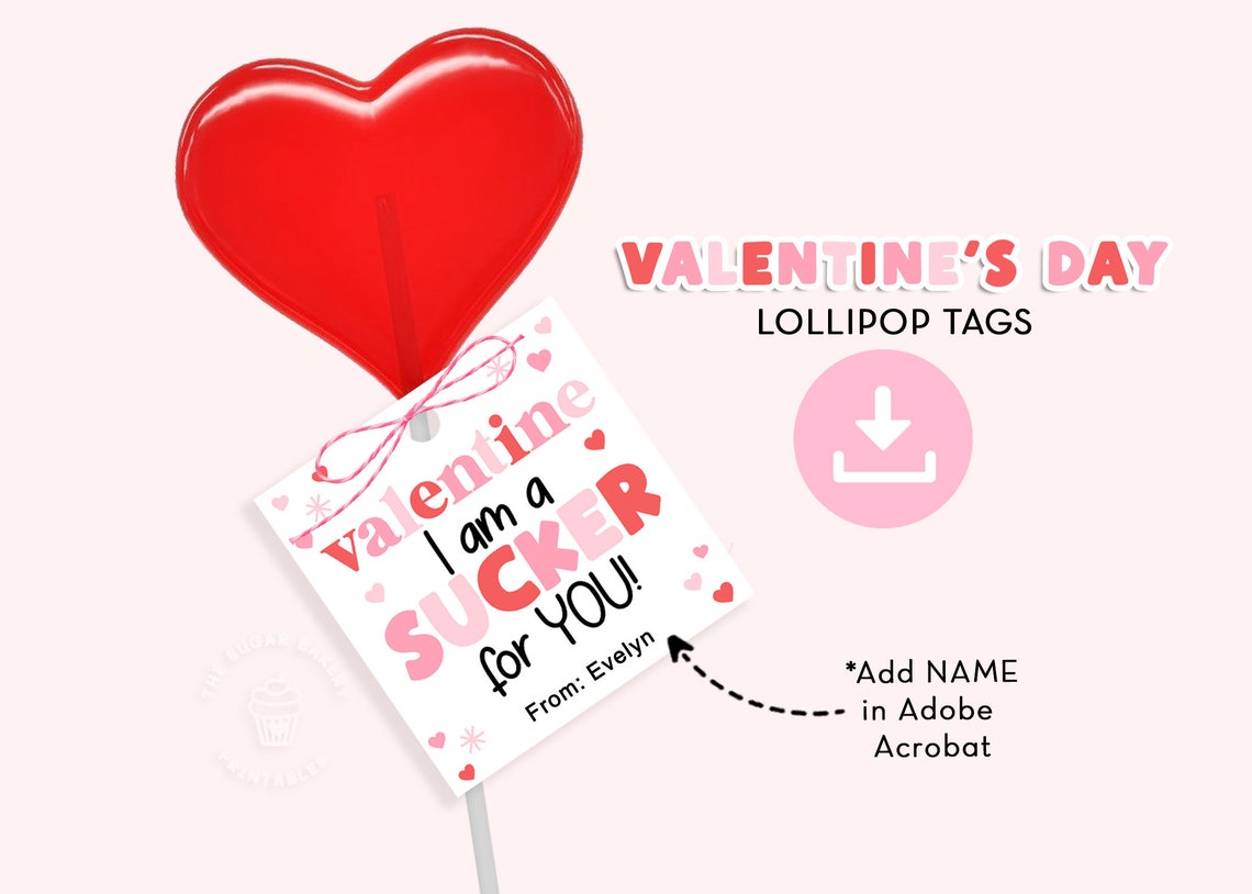 Printable Valentine Lollipop Tag, Valentine Sucker Tag, Valentine Candy ...