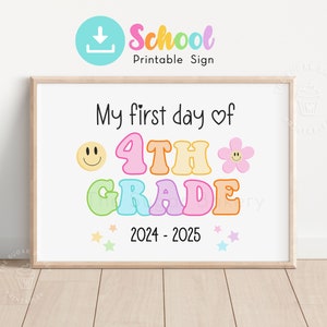 First Day of 4th GRADE Sign, RETRO 4th Grade Printable Sign, 1st Day of ...
