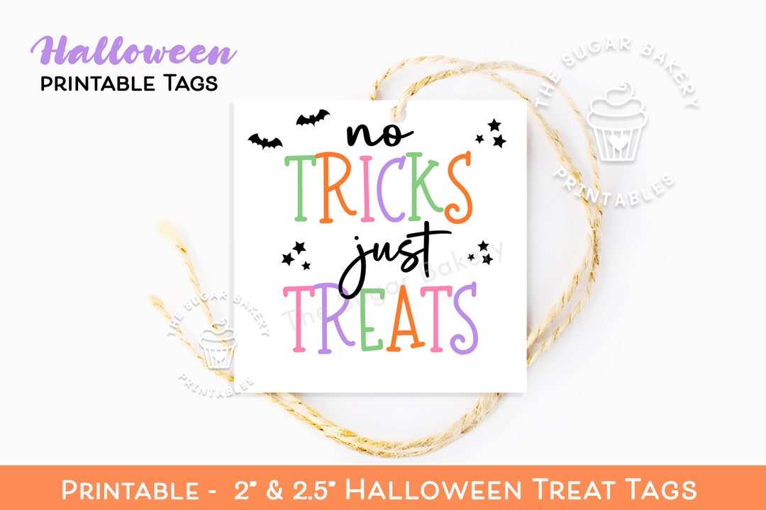 Halloween Cookie Tags, No Tricks Just Treats Halloween Gift Tags ...