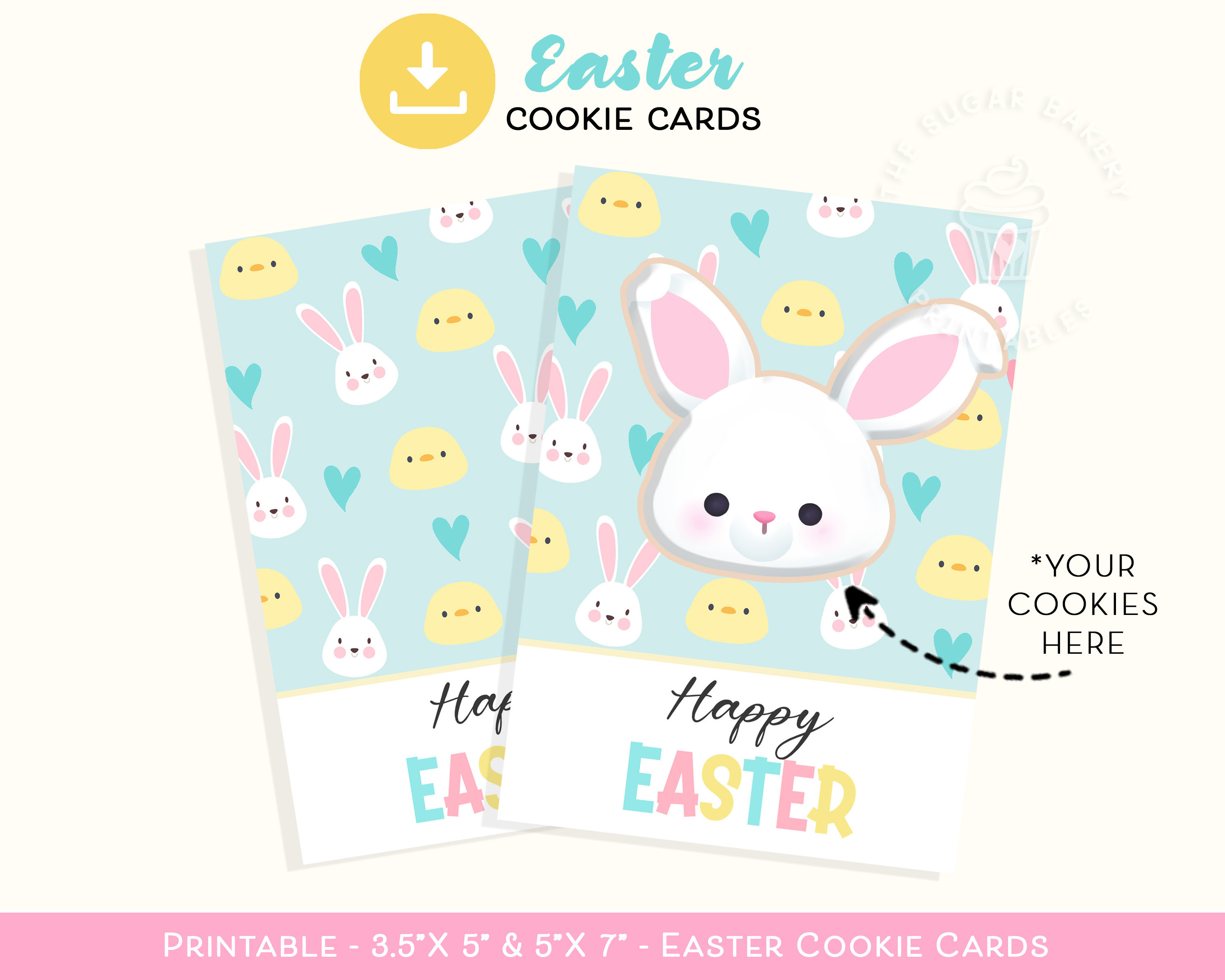 Happy Easter COOKIE CARD, Bunnies & Chicks Printable Cookie Card ...