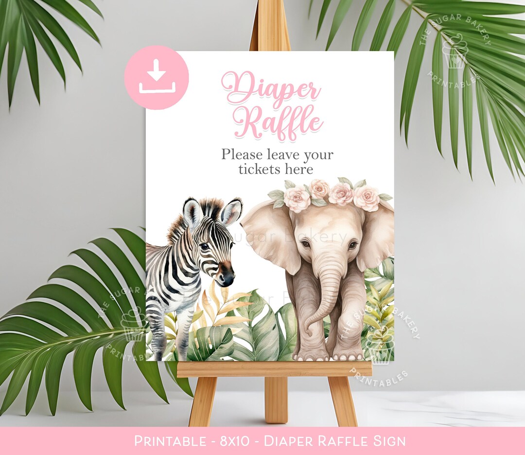 Safari Diaper Raffle Sign, PRINTABLE Diaper Raffle Baby Shower Sign ...