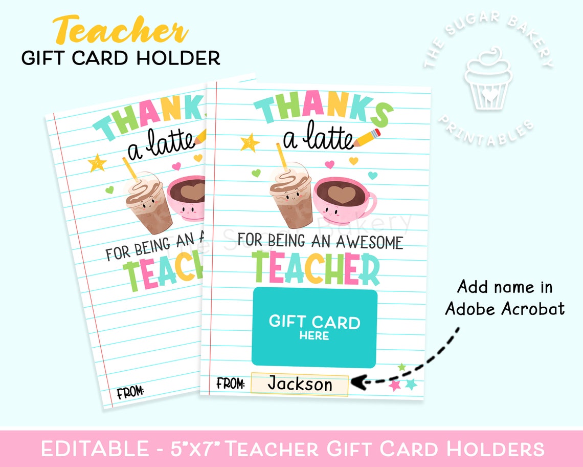 Gift Card Holder TEACHER, Thanks A Latte GIFT CARD Holder, Teacher Gift ...