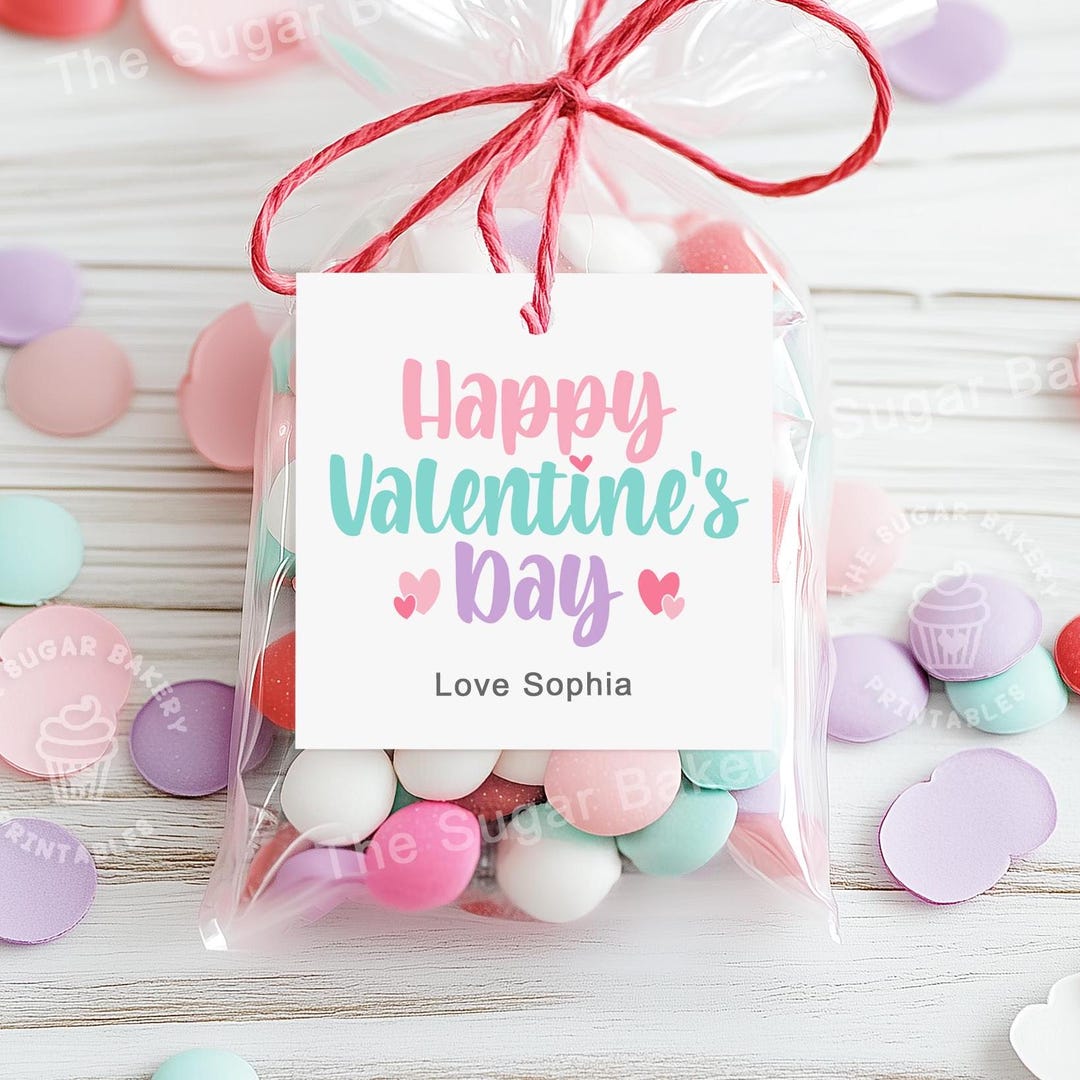 Printable Happy Valentines Day Gift Tag, Blue Pink Purple Valentines ...