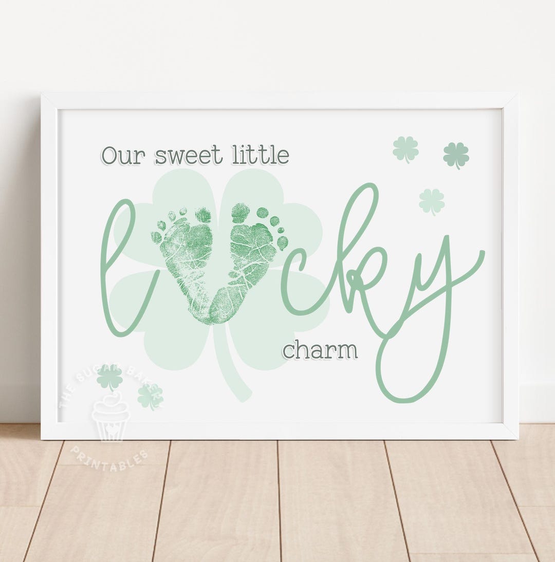 St Patricks Day Footprint Art, Our LUCKY CHARM Babys First Footprint ...