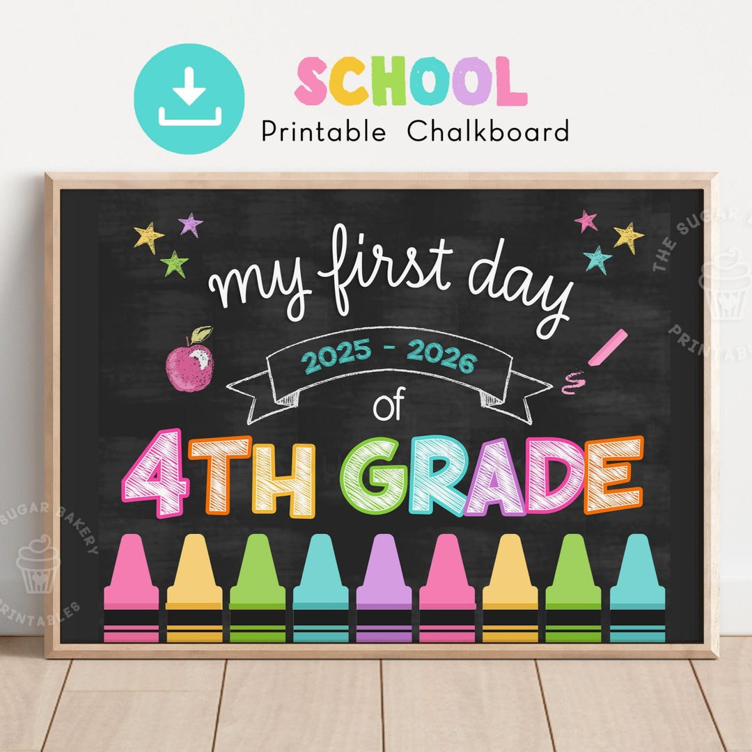 Back to School Sign First Day of 4th Fourth Grade Sign 4th Grade Sign ...