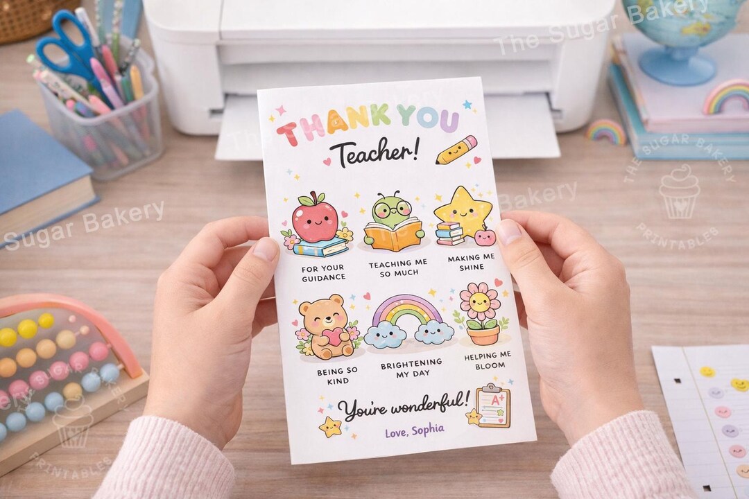 Teacher Appreciation Card Printable 5x7, Thank You Teacher Gift, End of ...