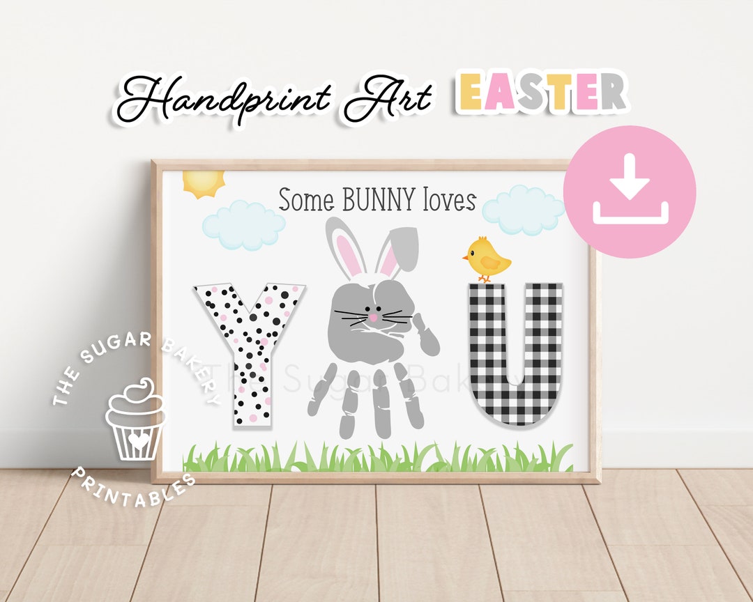 Easter HANDPRINT ART, Printable Easter Bunny Handprint Craft, Art ...