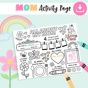 Mother's Day Printable, Mothers Day Gift, All About My Mom, Activity ...