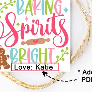 Baking Spirits Bright Cookie Tag, Christmas Treat Tag, Gingerbread Man ...