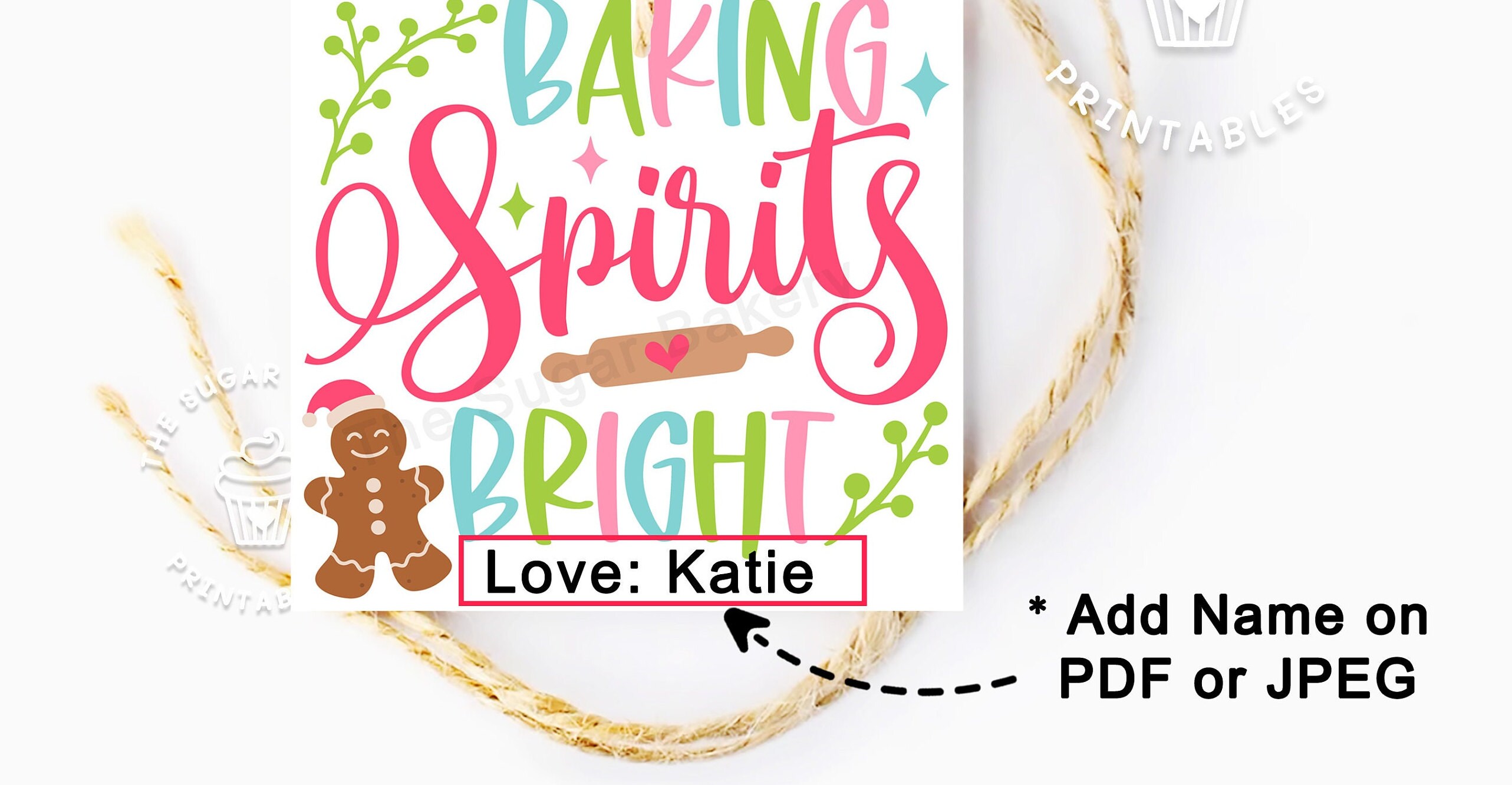 Baking Spirits Bright Cookie Tag, Christmas Treat Tag, Gingerbread Man ...