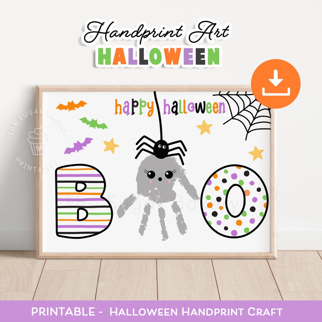 Happy Halloween Handprint Art Ghost BOO Hat Pumpkin Handprint Craft ...