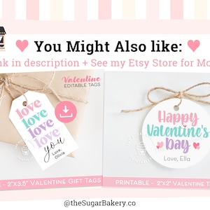 Printable Happy Valentine's Day Cookie Tags, EDITABLE Valentine's Day ...