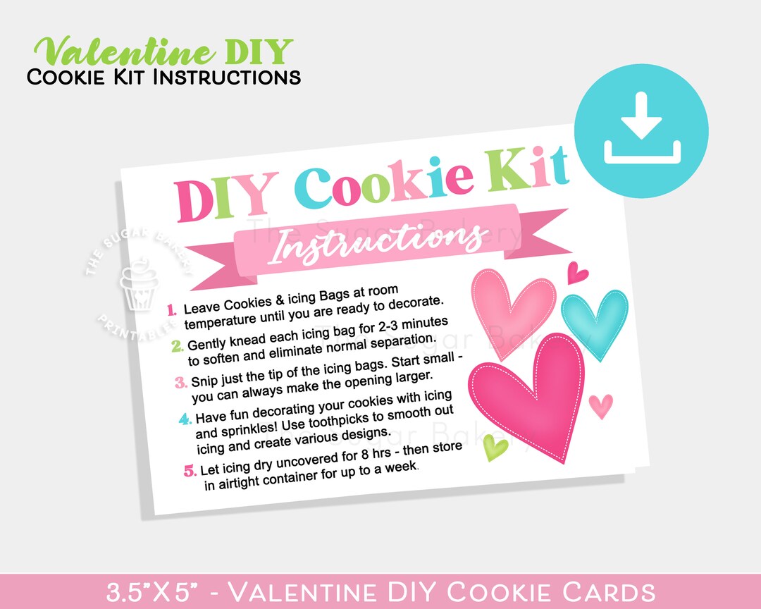 Valentine DIY COOKIE Kit Instructions, Printable Valentine Cookie Kit ...