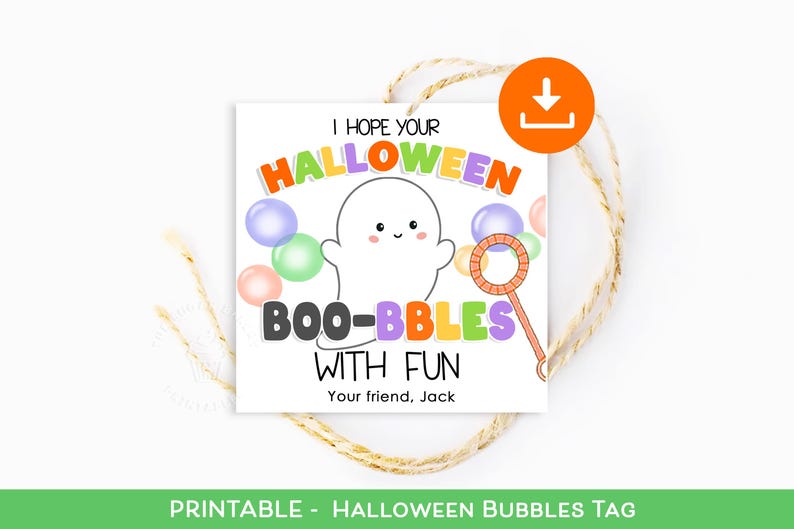 Halloween Bubble Gift TAG, Halloween School Tag, Halloween BOO-BBLES ...