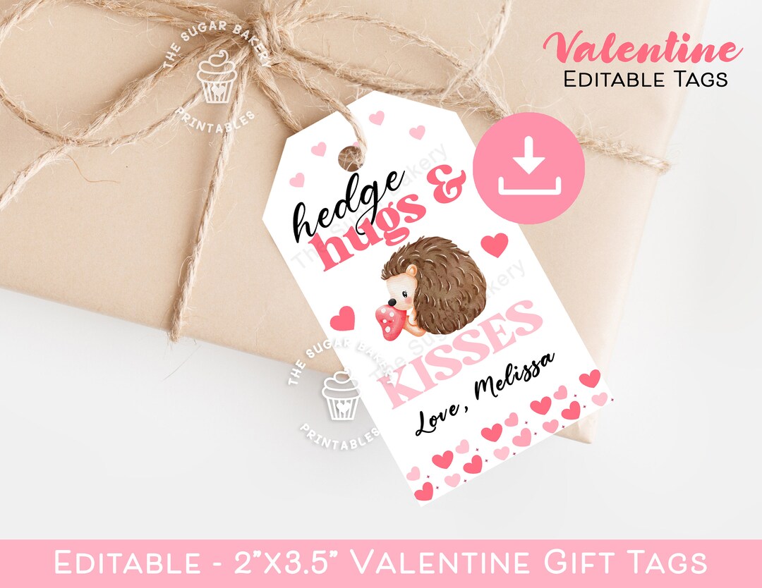 Editable Hedgehugs & Kisses Valentine Tag Printable Valentine - Etsy