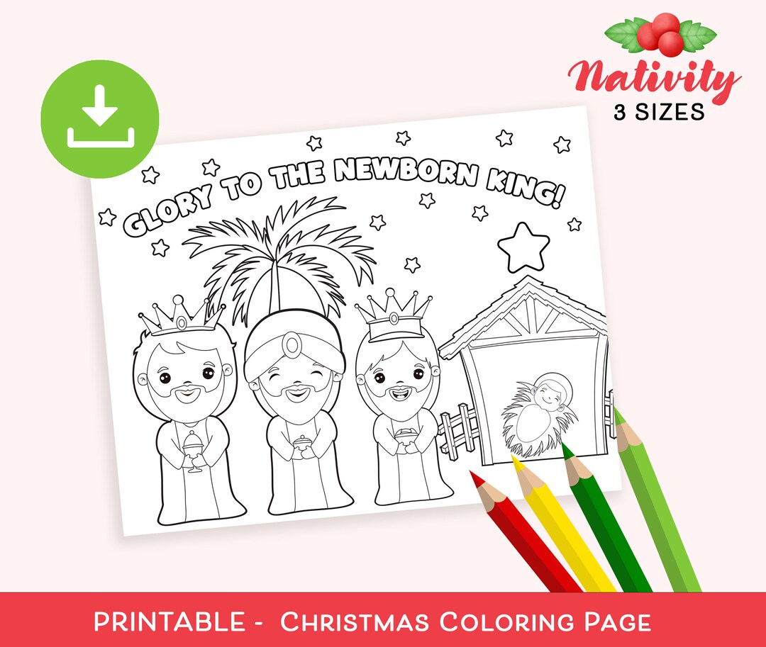 NATIVITY Coloring Page, 3 Wise Kings, PRINTABLE Christmas Nativity ...