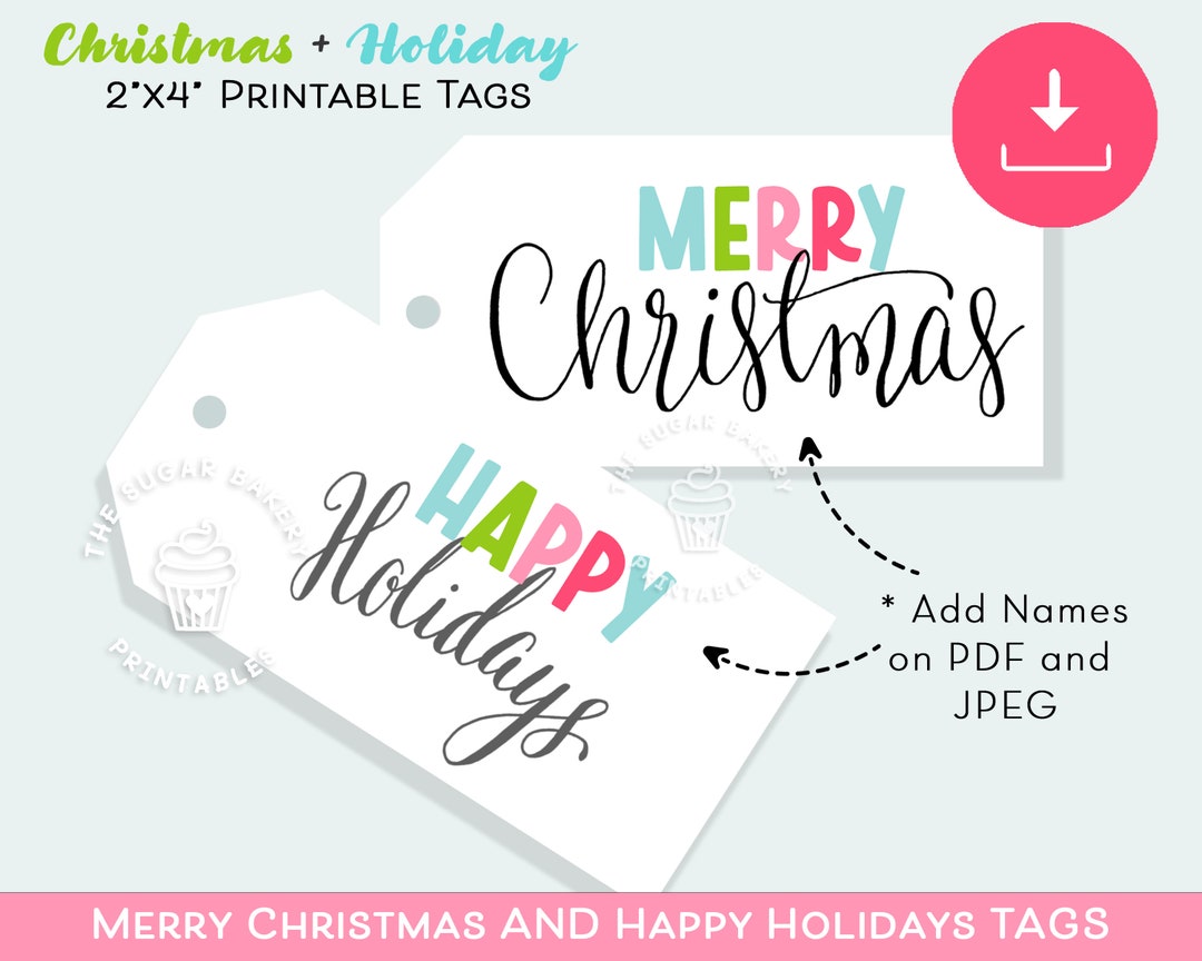 Printable Merry Christmas Gift Tag, Happy Holidays Tags, Gift Tags for ...