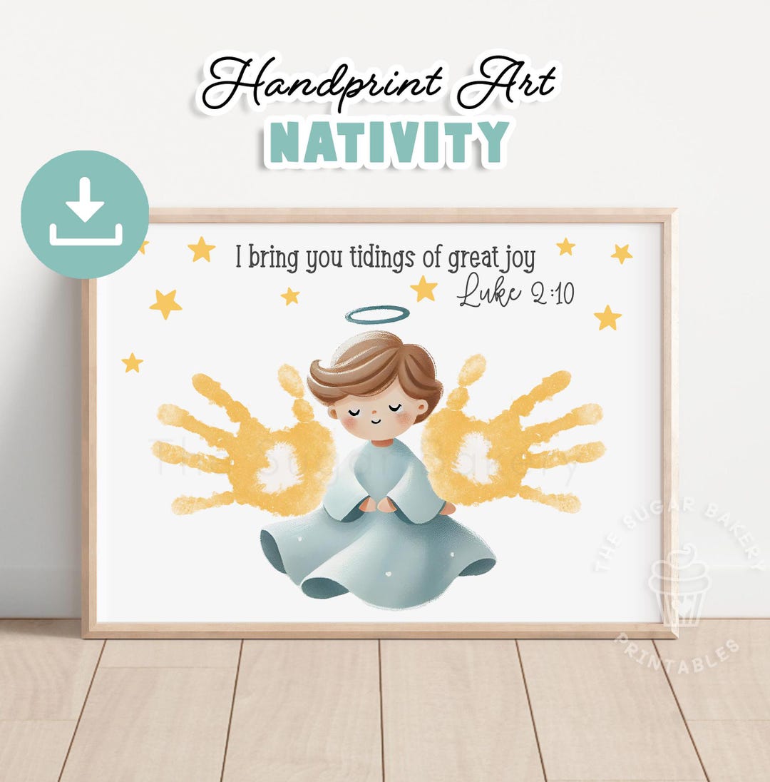 Christmas Handprint Art NATIVITY ANGEL Luke 2:10 Tidings of Great JOY ...