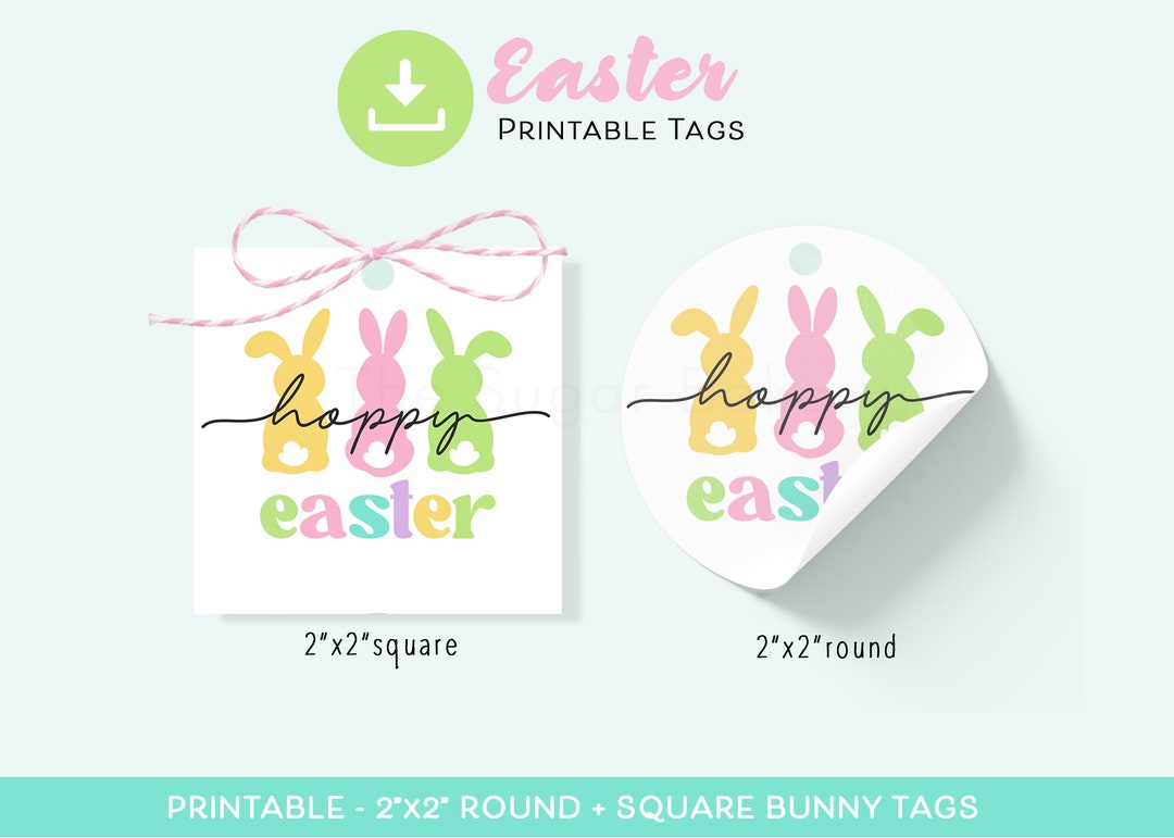 Easter Cookie Tags, HOPPY Easter Tags, Round and Square Tags, Easter ...