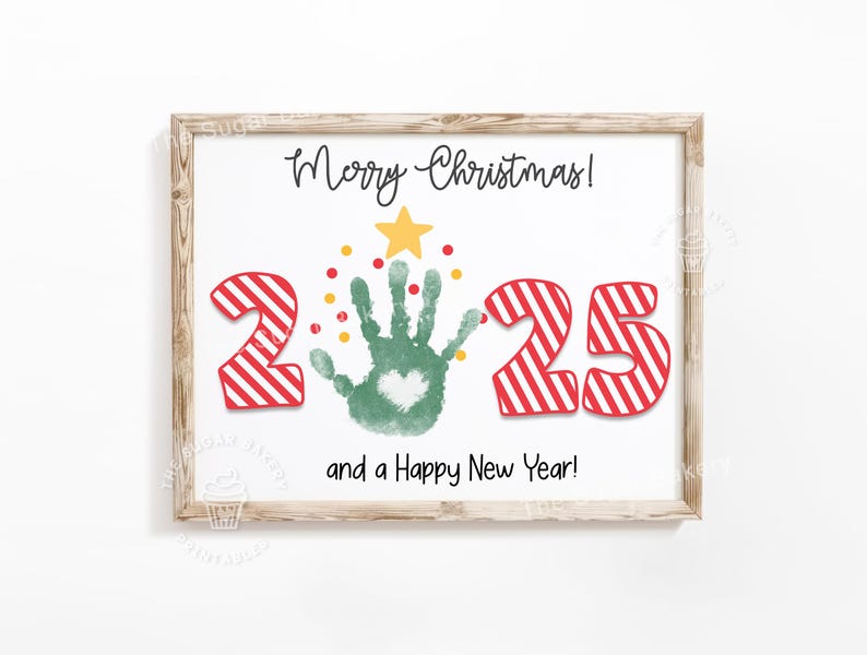 2025 Christmas Handprint Art Printable, Merry Christmas Kids Craft ...