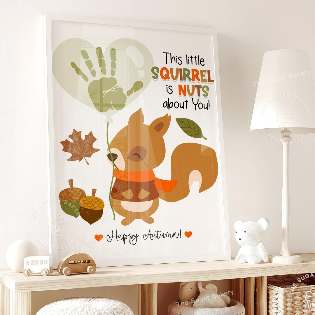 Fall Handprint Craft Printable, Squirrel Nuts About You Kids Autumn Art ...