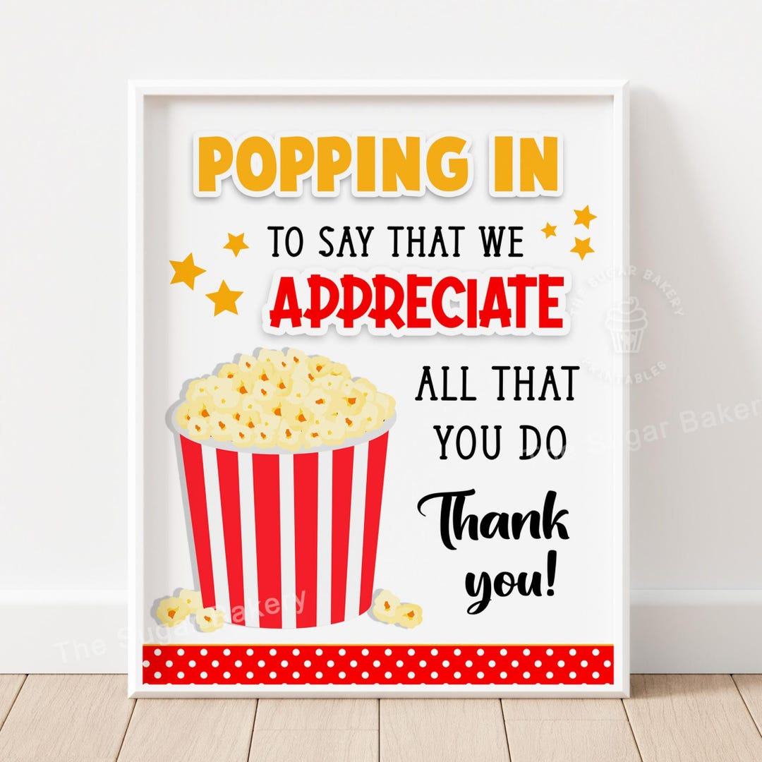 POPCORN Teacher Appreciation Sign Printable Teacher Appreciation ...