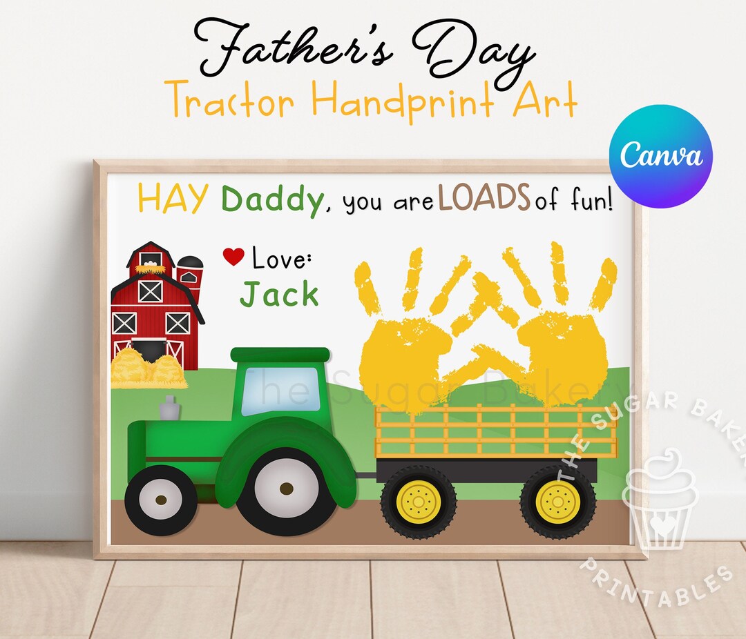 Handprint Art Craft for Father's Day, Tractor Farm Printable Father's ...
