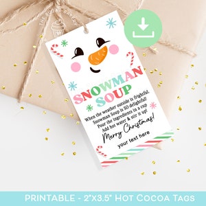 Printable Snowman Soup Tags, Hot Chocolate Tags, Hot Cocoa Tags ...
