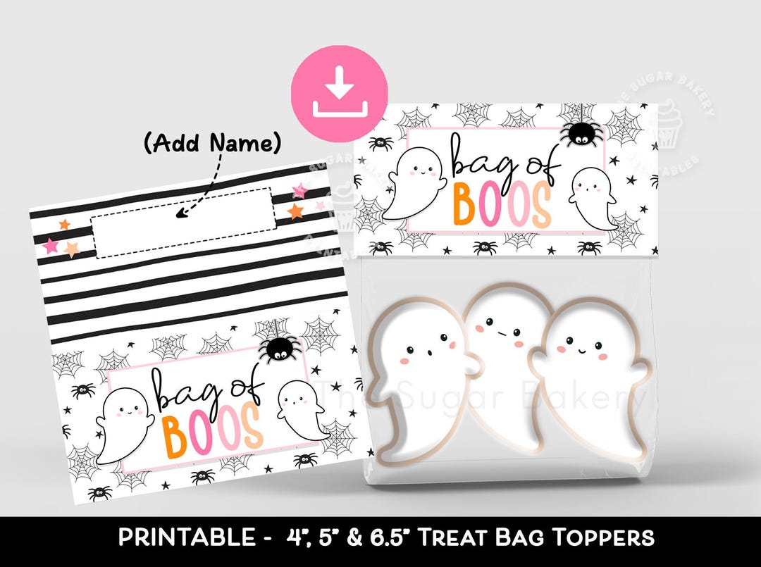 Bag of BOOS Halloween TREAT Bag TOPPER, 4" 5" 6.5" Goodie Bag for Kids ...