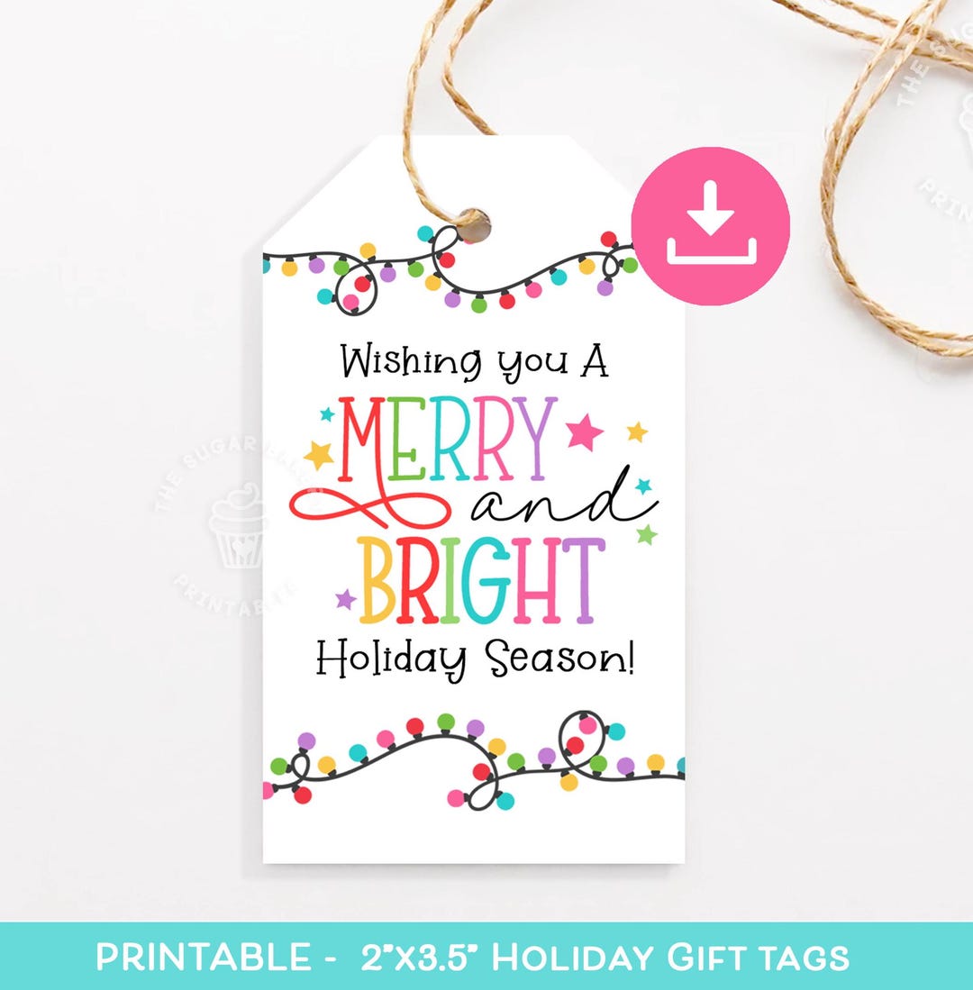 Merry & Bright Christmas Lights Tag, Christmas Cookie Tag, Colorful ...