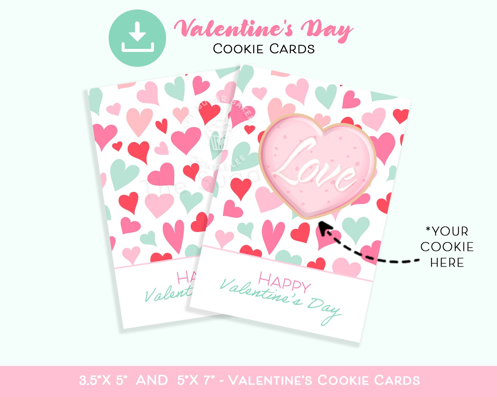 Happy Valentine's Day Cookie Cards, Sweetheart Valentine Cookie Card ...