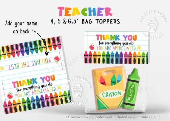 Teacher THANK YOU Treat Bag Topper 4 5 & - Etsy