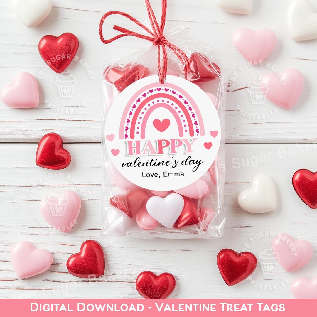 Rainbow Valentine Gift Tag, Printable Valentine Cookie Tag, Classroom ...