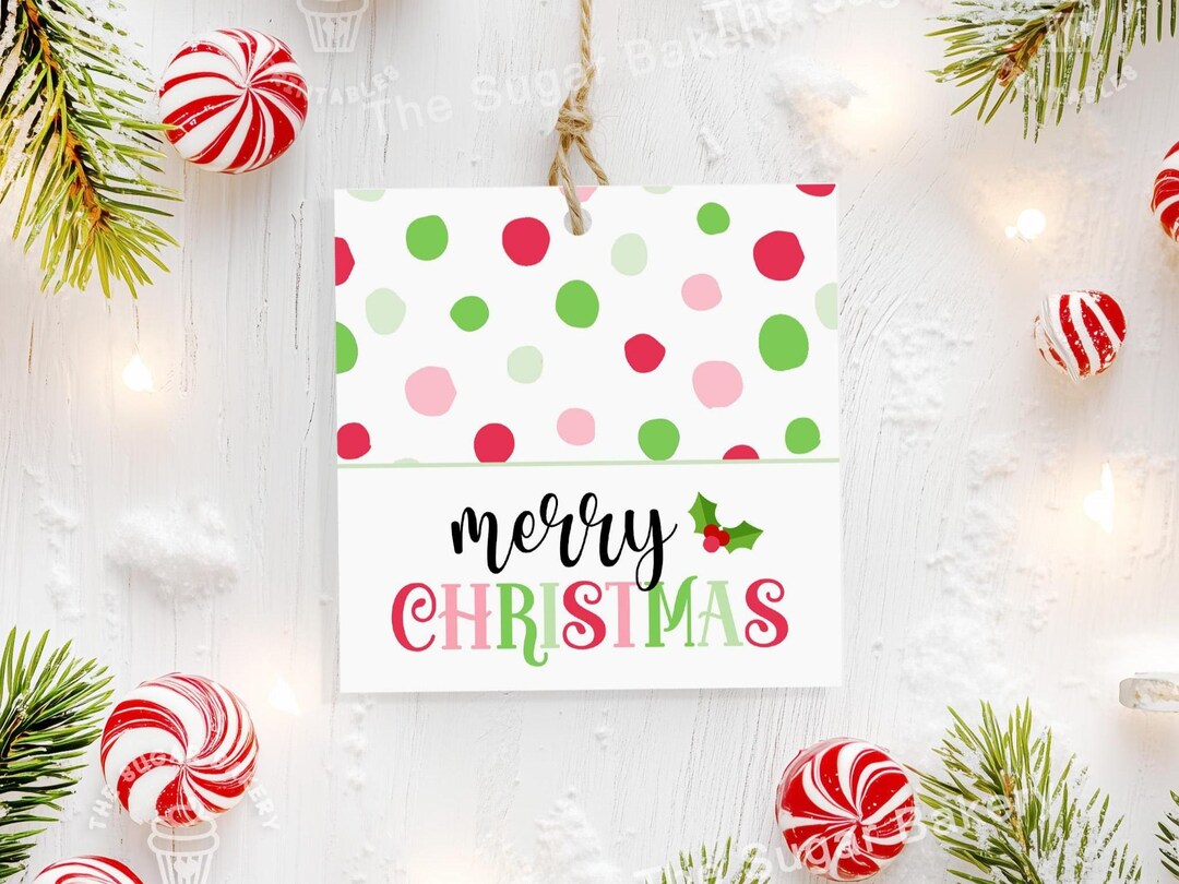 Cute Merry Christmas Gift Tags Printable Red Green Pink Polka Dot Tags ...