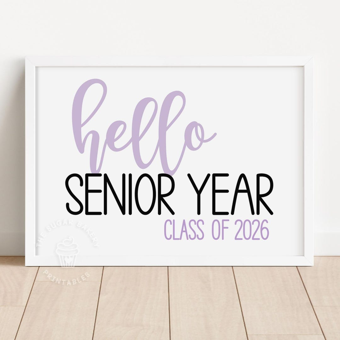 First Day of SENIOR YEAR Sign Printable 12th Grade Sign Purple Lavender ...