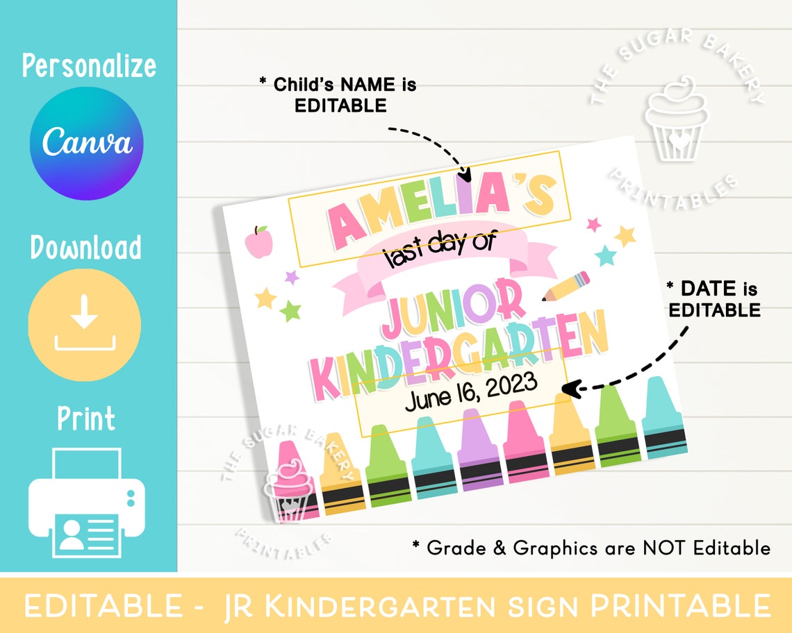 Last Day of JUNIOR KINDERGARTEN Sign, Last Day of Jr. Kindergarten ...