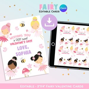 Editable FAIRY Valentines Day Cards for Kids, PRINTABLE Princess Fairy ...
