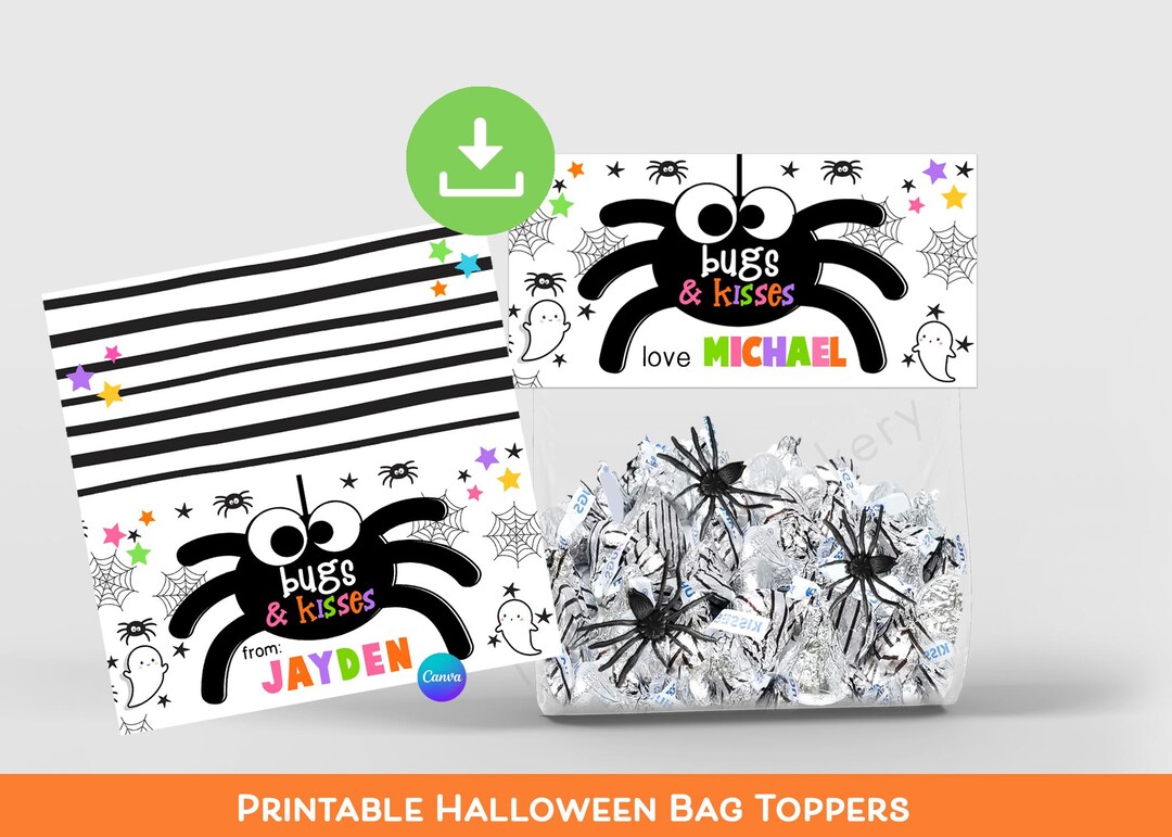EDITABLE Bugs & Kisses Treat Bag TOPPER, Halloween Cookie Bag Topper ...