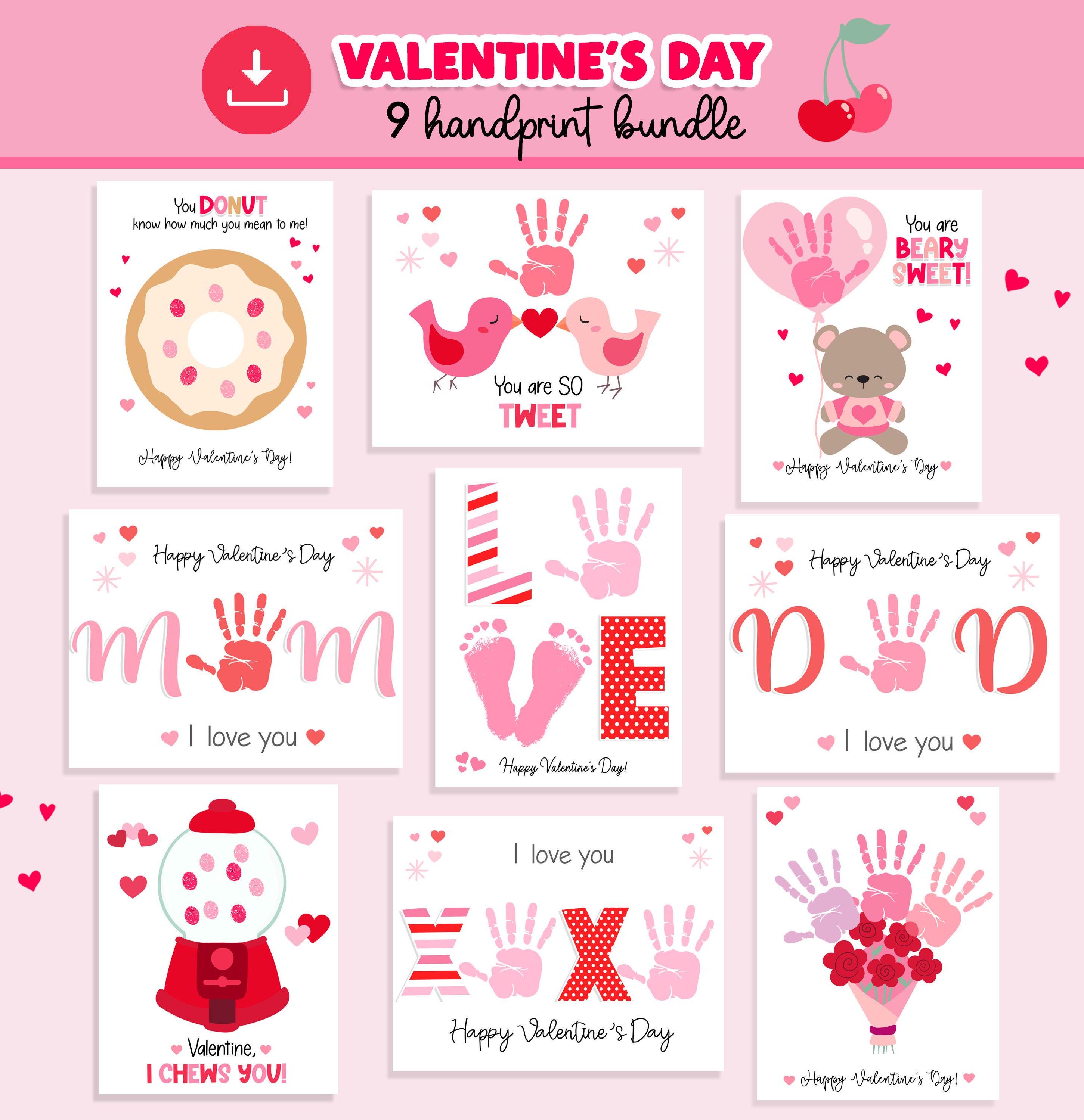 Valentine’s Day Handprint Art Craft Bundle, 9 Cute Designs for Kids ...
